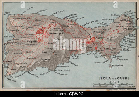 ISOLA DI CAPRI topo-map. Anacapri. Italy mappa. BAEDEKER, 1909 Stock ...