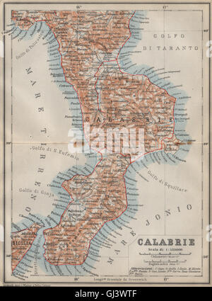CALABRIA. CALABRIE. General map. Italy mappa. BAEDEKER, 1896 Stock ...