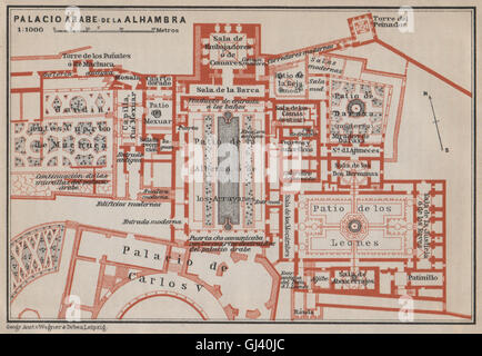 ALHAMBRA. Vintage map plan. Granada. Spain, 1899 Stock Photo - Alamy
