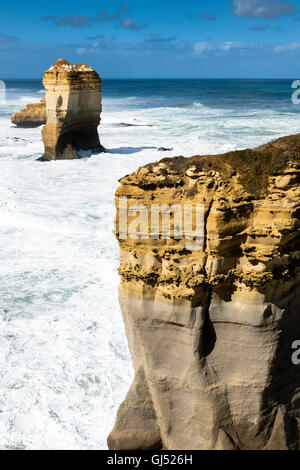 Port Campbell: Razorback rock formation, turbulent seas and vertical ...