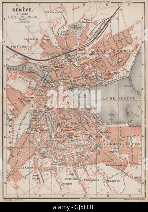 GENEVA GENÈVE GENF. town city stadtplan. Switzerland Suisse Schweiz ...
