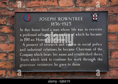 Joseph Rowntree Plaque; York; England; UK Stock Photo - Alamy
