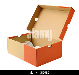 Open empty shoe cardboard box with paper protect Stock Photo - Alamy
