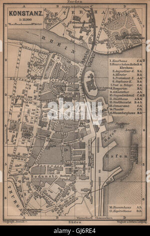 CONSTANCE. KONSTANZ. town city stadtplan. Germany karte. BAEDEKER, 1907 ...