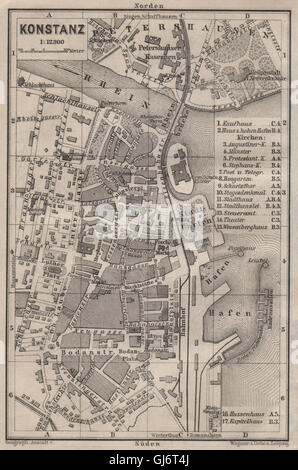 CONSTANCE. KONSTANZ. town city stadtplan. Germany karte. BAEDEKER, 1922 ...