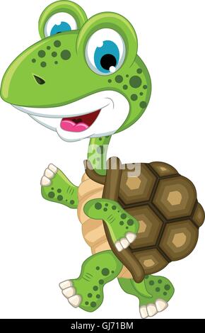 Happy little cartoon turtle smiling vector illustration Stock Vector ...