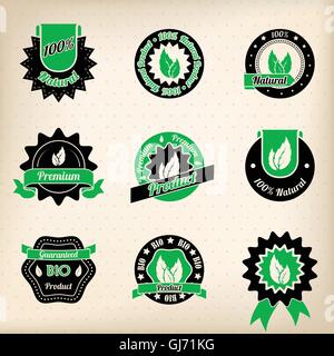 Set of Vector eco badge or tag, bio green logo. Vegan sign for cafe ...