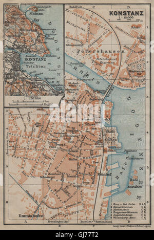 CONSTANCE. KONSTANZ. town city stadtplan. Germany karte. BAEDEKER, 1938 ...