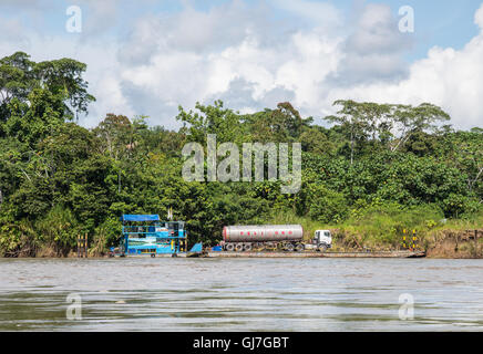 Barge on the river in the Amazon jungle top view from drone Stock Photo ...