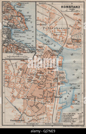 CONSTANCE. KONSTANZ. town city stadtplan. Germany karte. BAEDEKER, 1907 ...