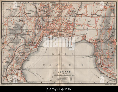 LUGANO. Vintage town city map plan. Switzerland 1948 old vintage chart ...