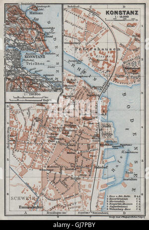 CONSTANCE. KONSTANZ. town city stadtplan. Germany karte. BAEDEKER, 1907 ...
