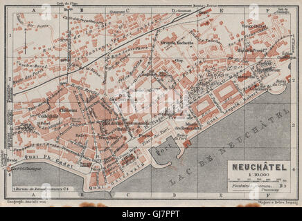 NEUCHÂTEL / NEUENBURG. town city plan. Switzerland Suisse Schweiz, 1913 ...