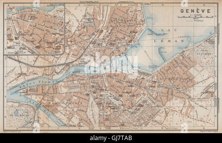 GENEVA GENÈVE GENF. town city stadtplan. Switzerland Suisse Schweiz ...