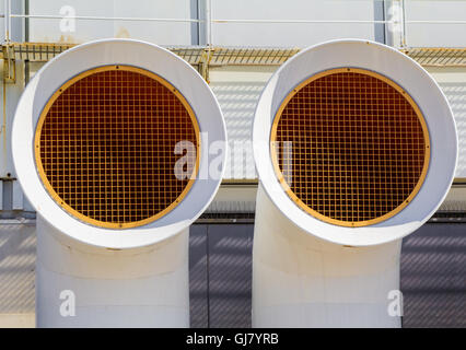 A pair of ships funnels painted white Stock Photo - Alamy