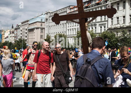 Prague, Czech Republic. 13th Aug, 2016. Participants walk in costume during Prague Gay Pride ...
