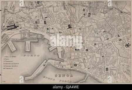 GENOA GENOVA GÊNES: Antique town plan. City map. Italy. BRADSHAW, 1890 ...