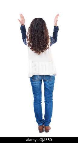 Business woman standing backwards isolated over white Stock Photo - Alamy