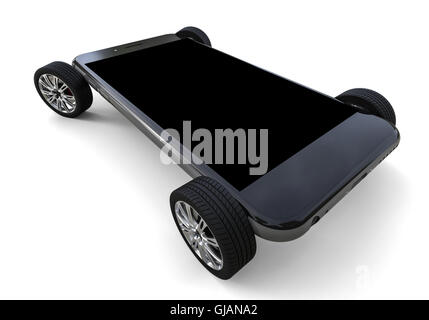 3d render of a smartphone with car wheels Stock Photo - Alamy