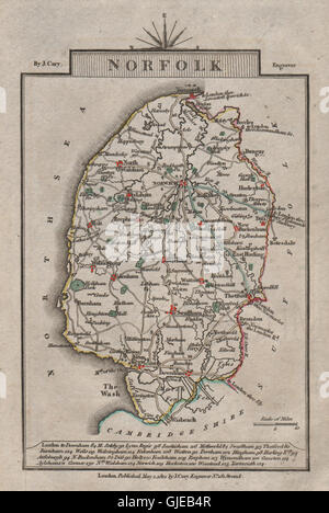 Antique county map of NORFOLK by JOHN CARY. Original outline colour ...