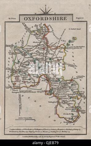 Antique county map of OXFORDSHIRE by JOHN CARY. Original outline colour ...