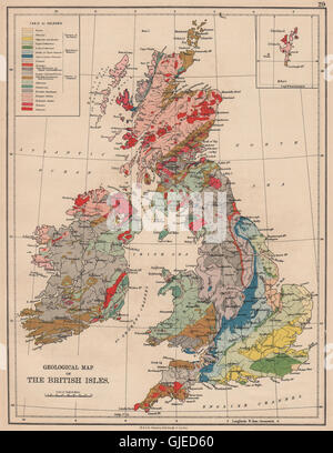 BRITISH ISLES GEOLOGICAL. Pliocene Cretaceous Jurassic Triassic &c 1901 ...