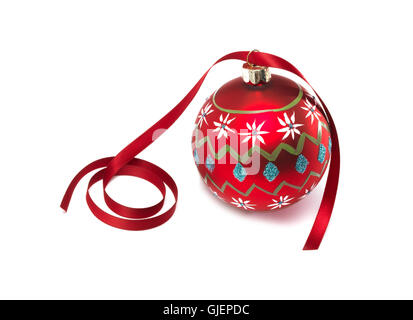 Hand painted Bauble with red ribbon Stock Photo - Alamy