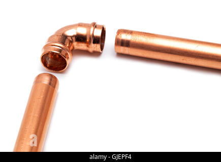 Copper pipe with joint Stock Photo - Alamy
