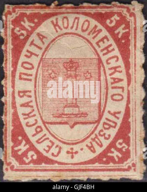 This 1870 Zemstvo stamp from Kolomna features a 5 kopeck denomination ...