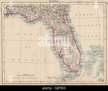 FLORIDA: State map. Shows Miami (incorporated 1896, 2 yrs before map ...
