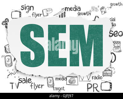 Marketing concept: SEM on Torn Paper background Stock Photo - Alamy