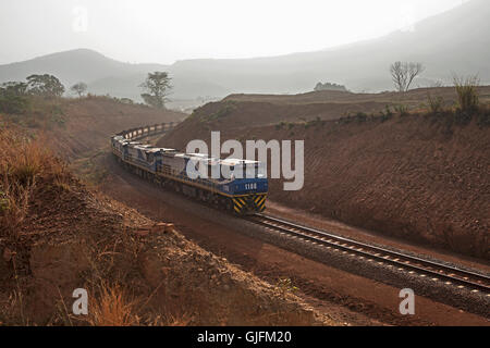 Empty ore wagons arriving at rail head for loading with iron ore ...