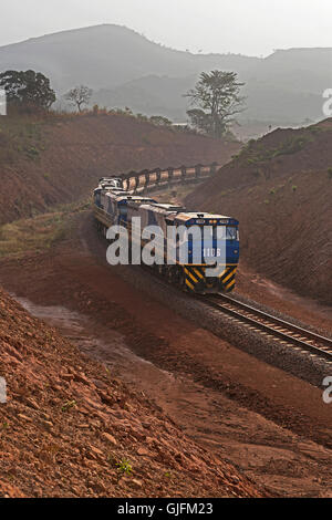 Empty ore wagons arriving at rail head for loading with iron ore ...