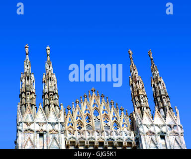 Partial view to Duomo of Milan in springtime with magnolia flowers in a ...