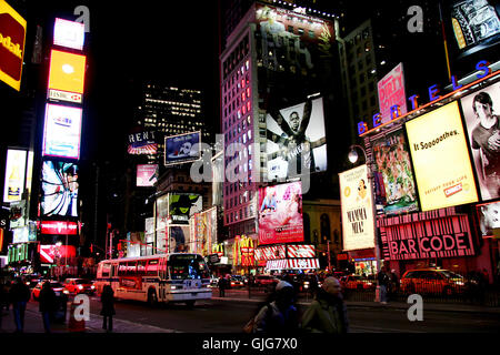 Times Square at Night, Full of Big LED Screens and Bright Lights ...