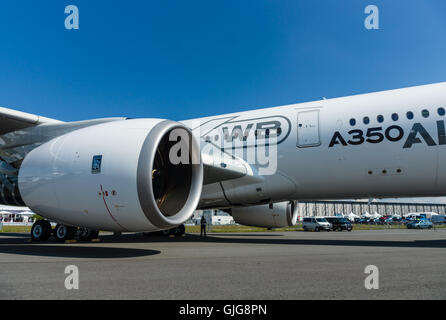 Turbofan engine of the newest airplane Airbus A350-900 XWB Stock Photo ...