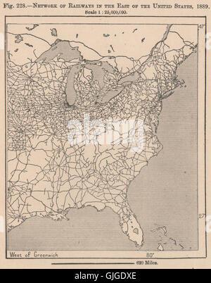 Old Map of railways in the east. Old 19th century engraving from La ...