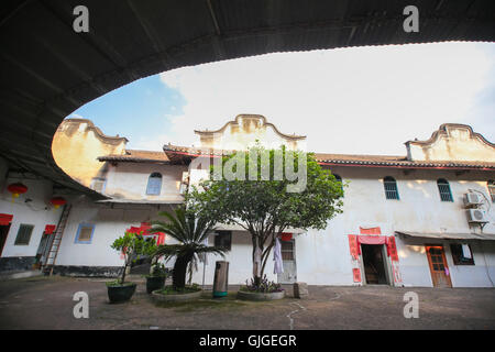 Backyard of the Hakka round house restaurant at Meizhou, Guangdong ...