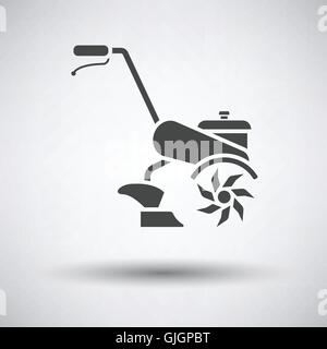 Garden tiller icon on gray background with round shadow. Vector ...