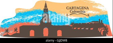 Colombia, Cartagena city skyline isolated vector illustration. Colombia ...