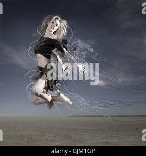 woman, spring, bouncing, bounces, hop, skipping, frisks, jumping, jump ...