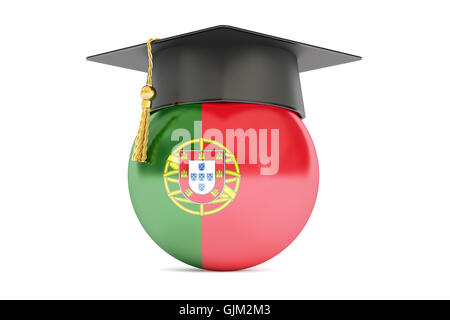 Education in Portugal concept. Portuguese flag with graduation cap, 3D ...