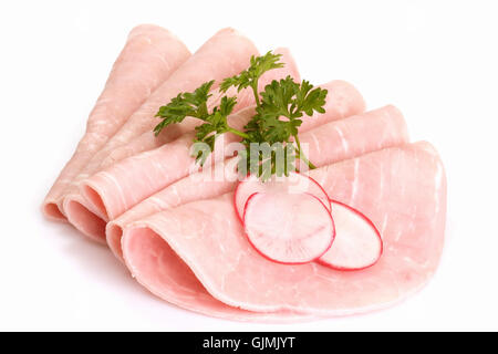 Slices of boiled ham (close-up shot) with fresh herbs Stock Photo - Alamy