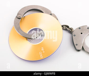 dvd pirated copy punishable act handcuffs police PC computers computer ...