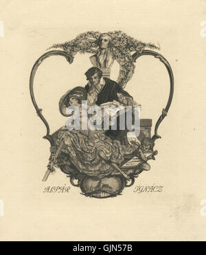 An ex libris bookplate designed by Franz von Bayros, featuring the name ...