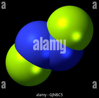 A 3D molecular model representation of dinitrogen difluoride (N2F2), a ...