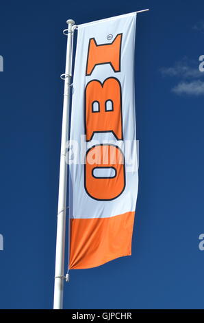 sign of OBI against blue sky Stock Photo - Alamy