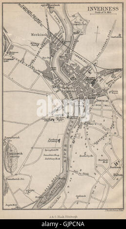 INVERNESS vintage town/city plan. Scotland. WARD LOCK 1950 old vintage ...