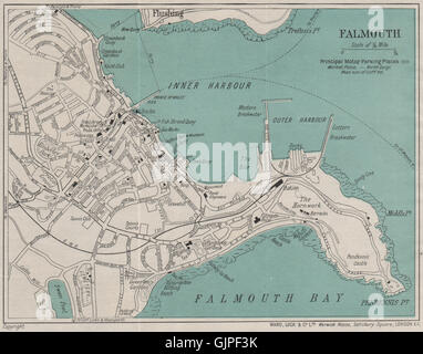 FALMOUTH vintage town/city plan. Cornwall. WARD LOCK 1926 old vintage ...
