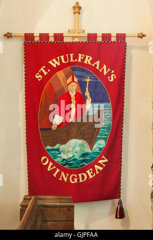 Interior of Norman church St Wulfran in Ovingdean, East Sussex, England ...